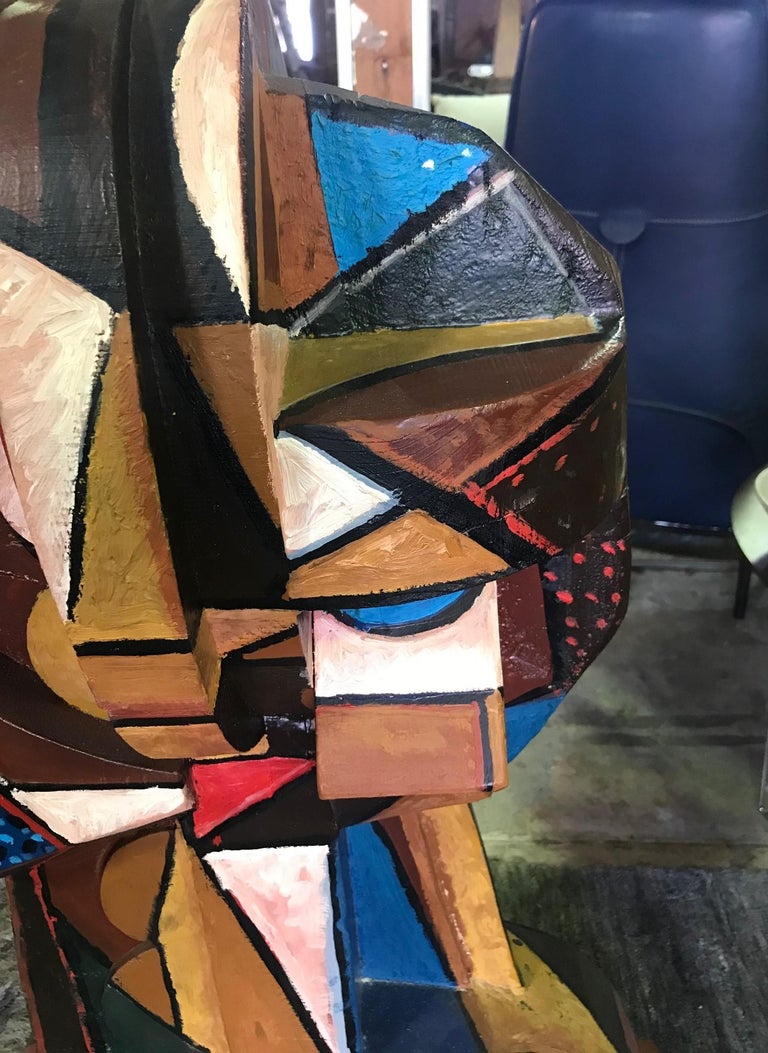 Italo Scanga Large Cubist Polychrome Modern Wood Head Bust Sculpture ...