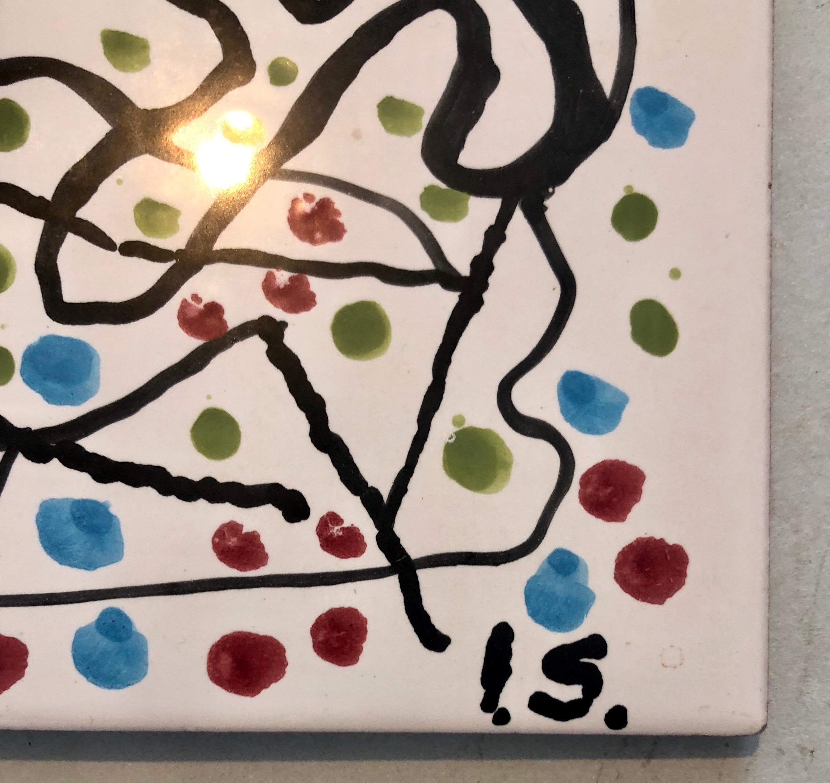 Italo Scanga - Abstract Painted Ceramic Tile Pop Art Painting Italian ...