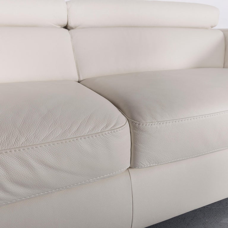 Italsofa Designer Leather Sofa Crème White Modern Three-Seat Couch at ...