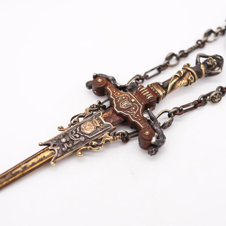 Italy 1850 Florentine Damascene Stiletto Dagger In Iron Silver And Gold ...