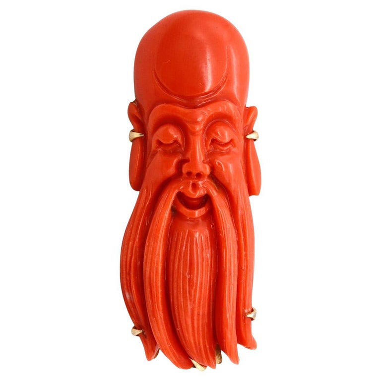 Italy, 1960, Mid-Century 18Kt Yellow Gold Chinoiserie Brooch with ...