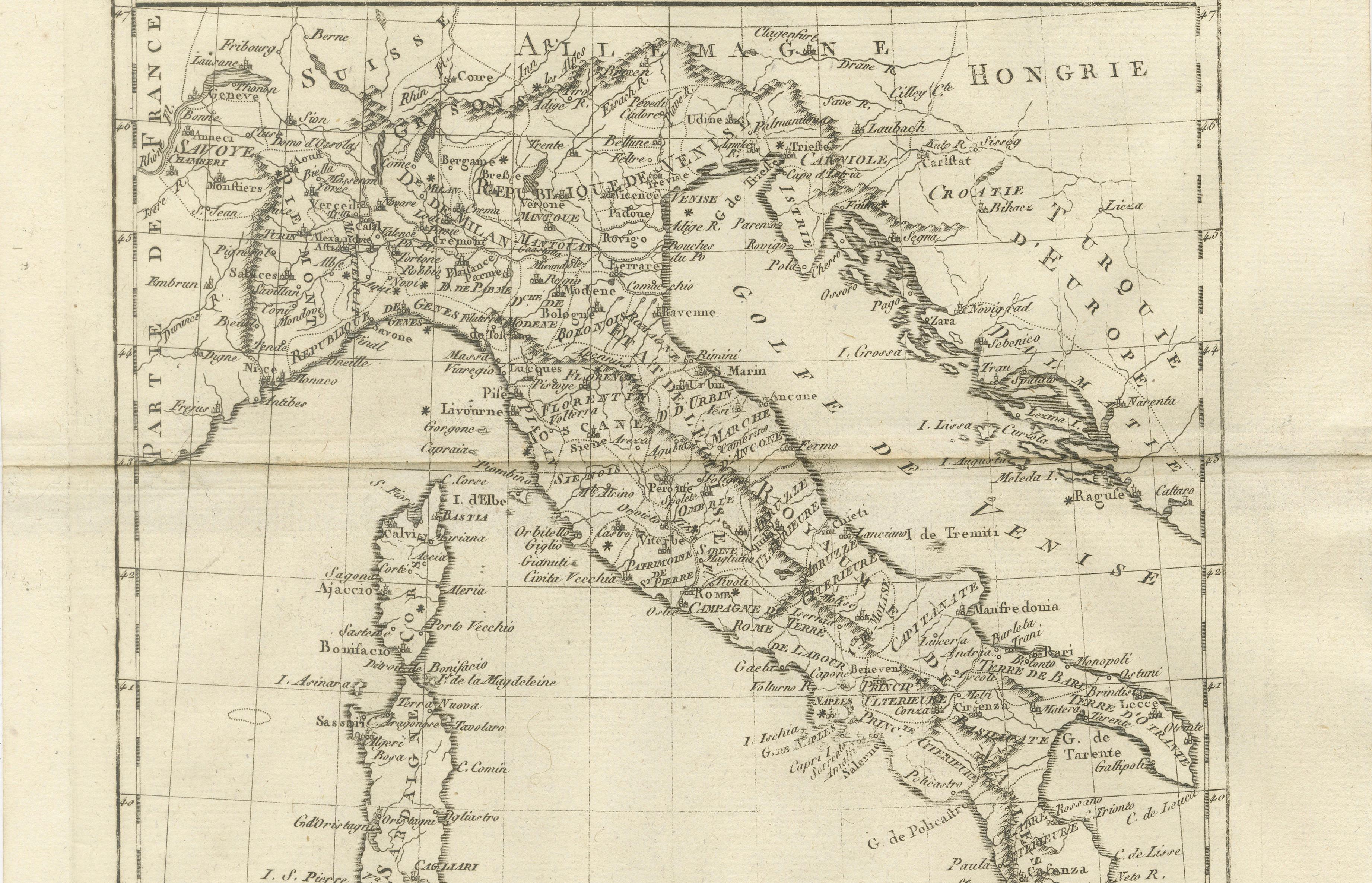 Italy in the Age of Antiquity – Rigobert Bonne French Map c.1780 For ...