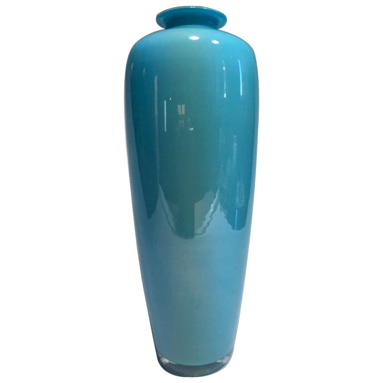 Italy Postmodern Design Light Blue Murano Glass Vase For Sale at 1stDibs