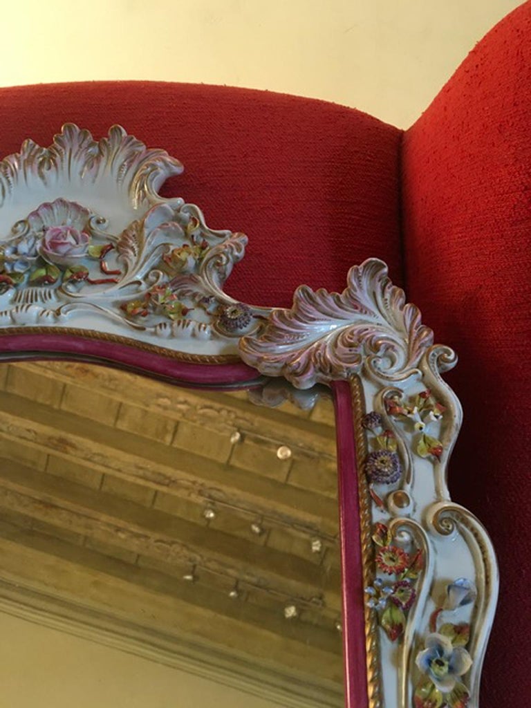 Italy Mid-20th Century Capodimonte Porcelain Mirror with Flowers at ...