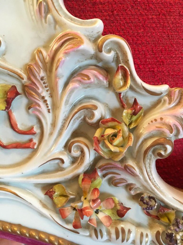 Italy Mid-20th Century Capodimonte Porcelain Mirror with Flowers at ...