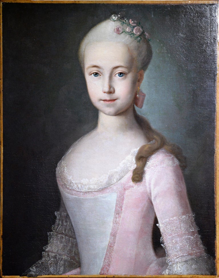 Russian Rococo portrait Young woman in a pink dress 18th century Oil ...