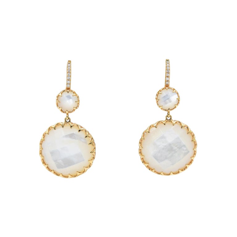 Ivanka Trump Rose Gold Mother of Pearl Drop Earrings on Diamond French ...