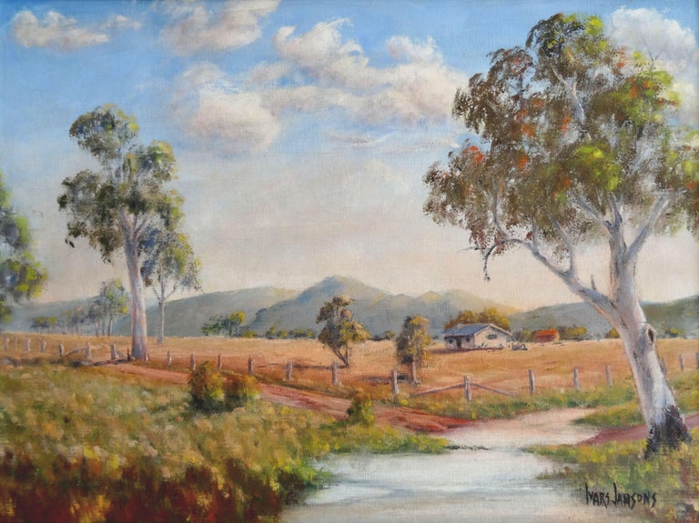 Ivars Jansons - House by the river. Cardboard, canvas, oil, 45x61 cm ...