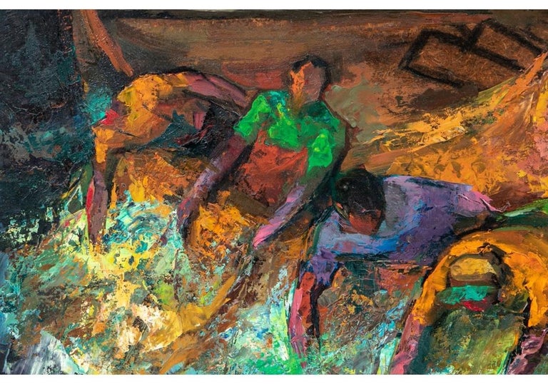 Iver Rose (American, 1899-1972) Oil On Masonite, "Hauling In The Catch ...