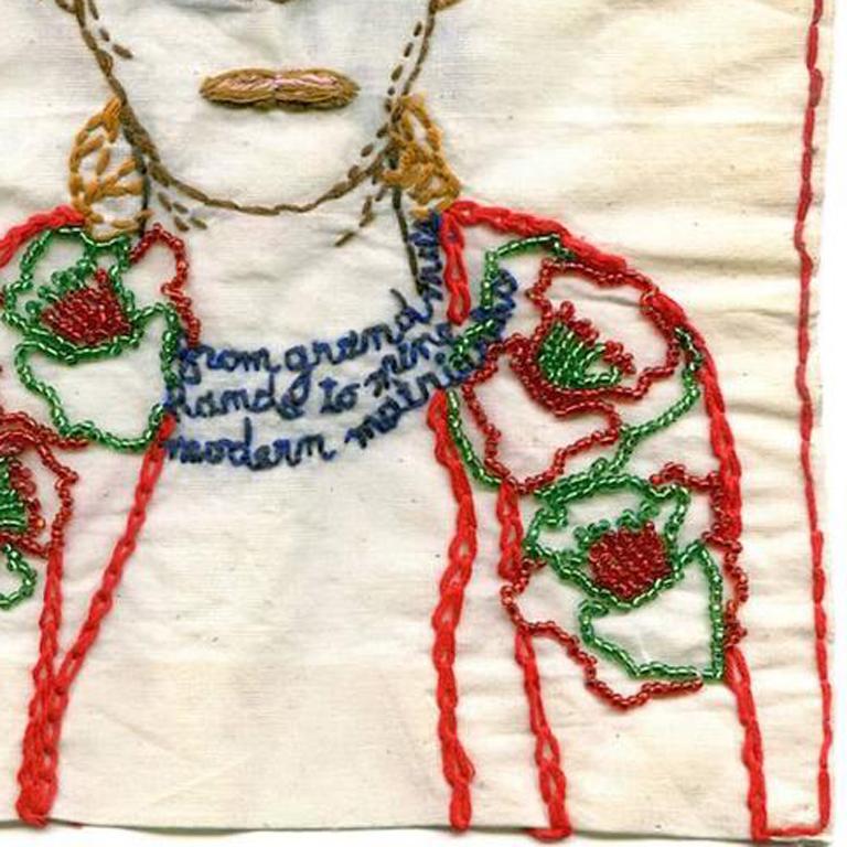 Iviva Olenick - Selfie as modern Matriarch- embroidered floral portrait ...