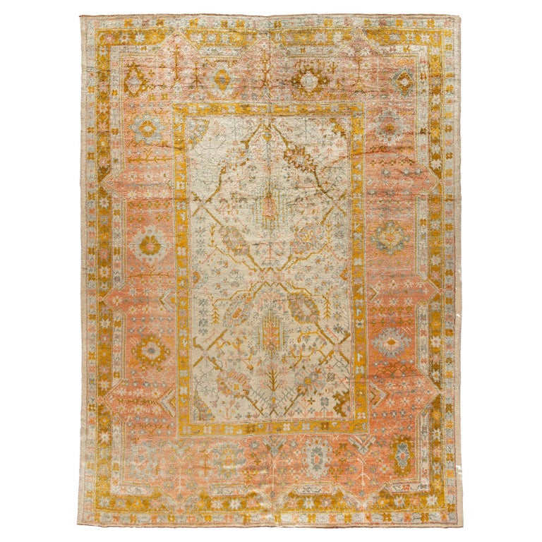 Ivory Angora Antique Oushak Rug For Sale at 1stDibs