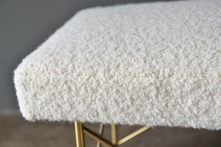 Ivory Bouclé and Brass X-Base Ottoman or Bench, circa 1970 at 1stDibs