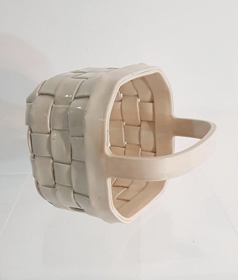 Ivory Colored Ceramic Basket, Italy, 1970s at 1stDibs