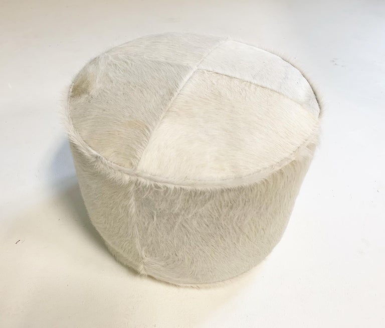 Ivory Cowhide Pouf Ottoman For Sale at 1stDibs