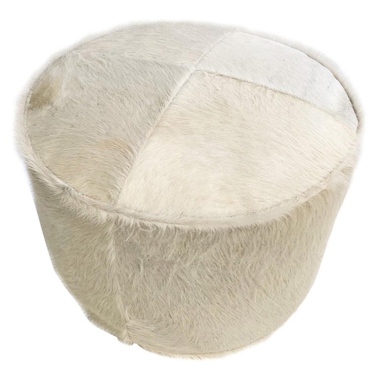 Ivory Cowhide Pouf Ottoman For Sale at 1stDibs