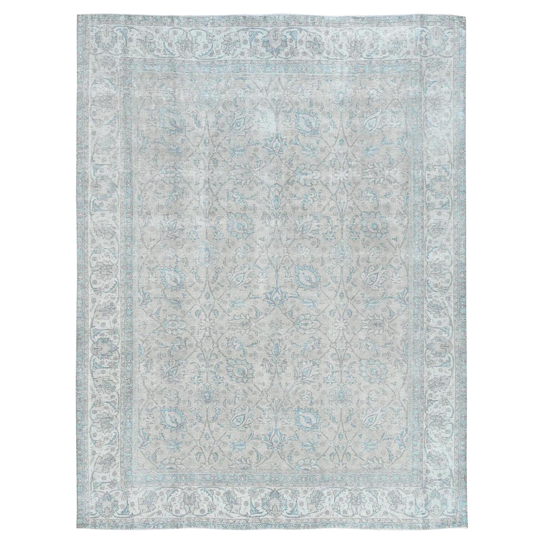 Ivory Distressed Shabby Chic Worn Wool Hand Knotted Vintage Persian ...