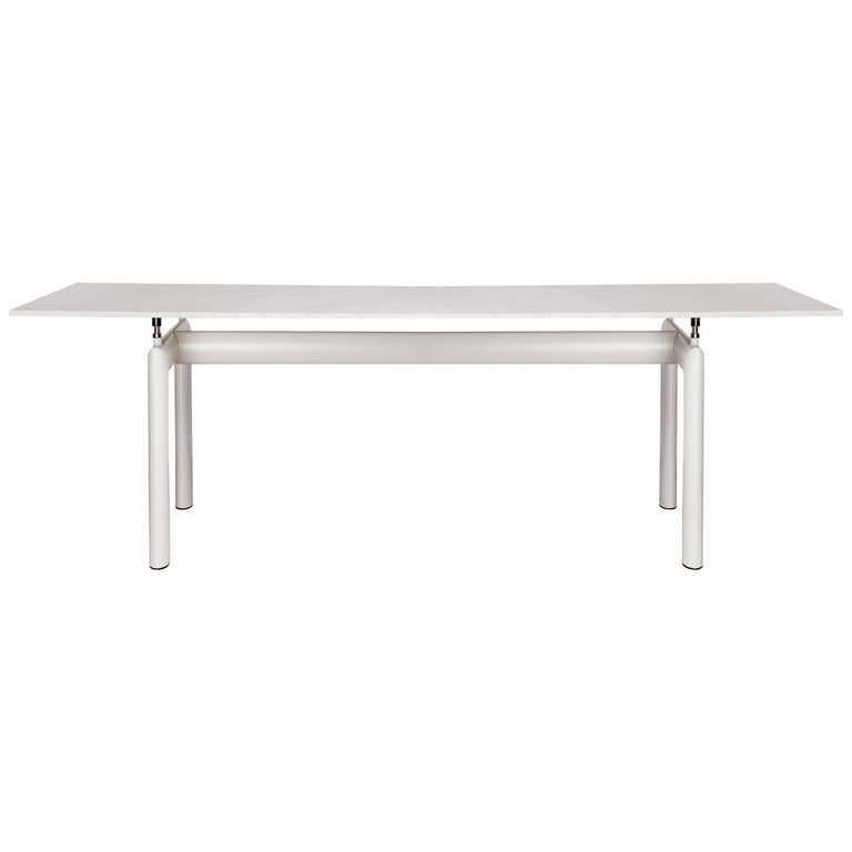 Ivory Enamel Steel Base With White Carrara Marble Top LC 6 Table at 1stDibs