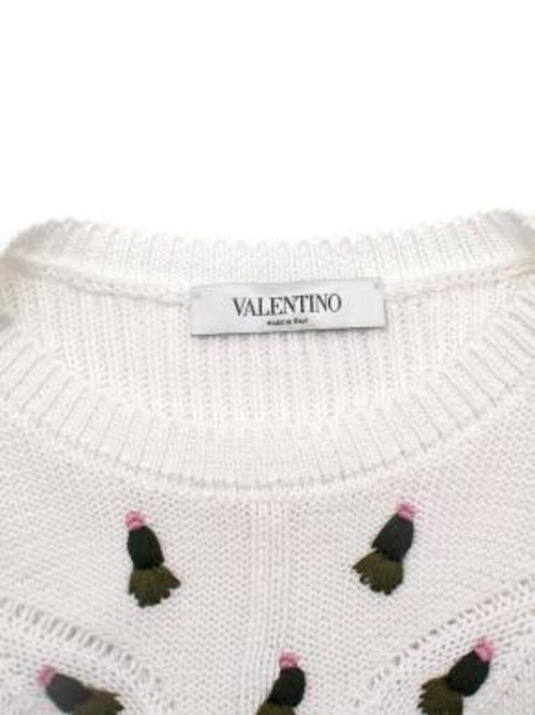 Ivory Floral Embroidered Cable Knit Cotton Sweater For Sale At 1stdibs