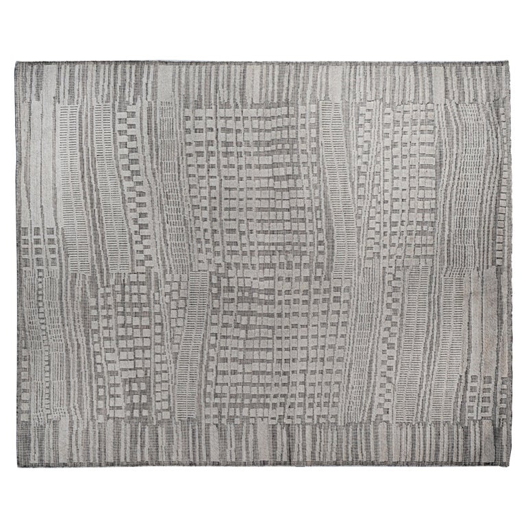Ivory Geometric Cut and Loop Area Rug For Sale at 1stDibs