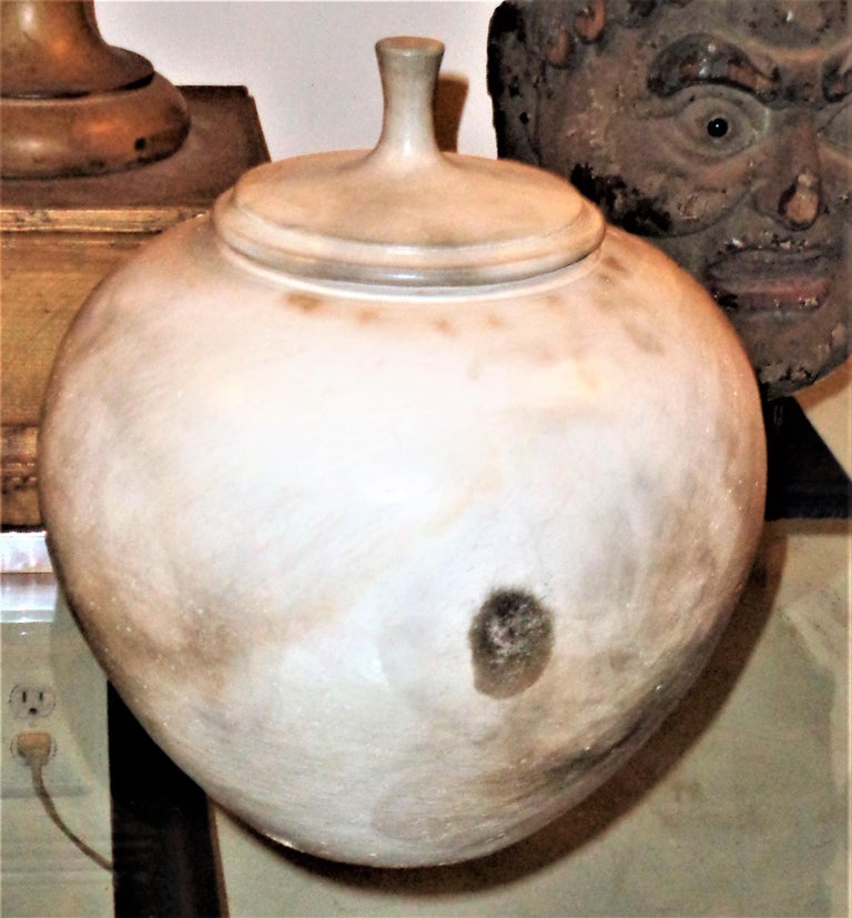 Ivory Glazed Smoke Fired Ceramic Vessel, Circa 1970's at 1stDibs