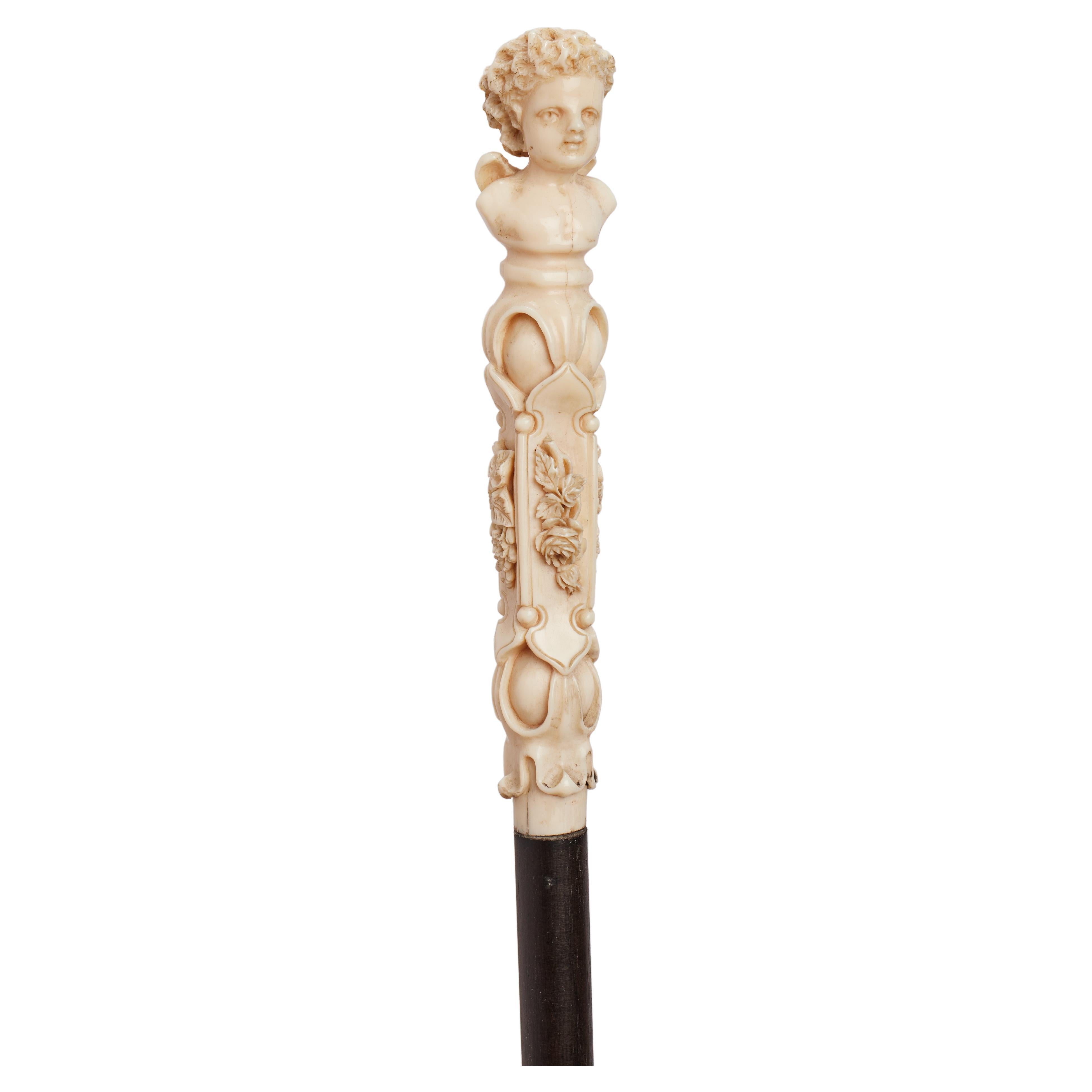 Ivory handle walking stick depicting an angel, Dieppe, France 1850. For ...