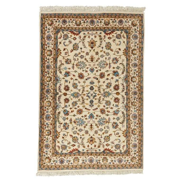 Ivory Indo Persian Kashan Design Rug For Sale at 1stDibs
