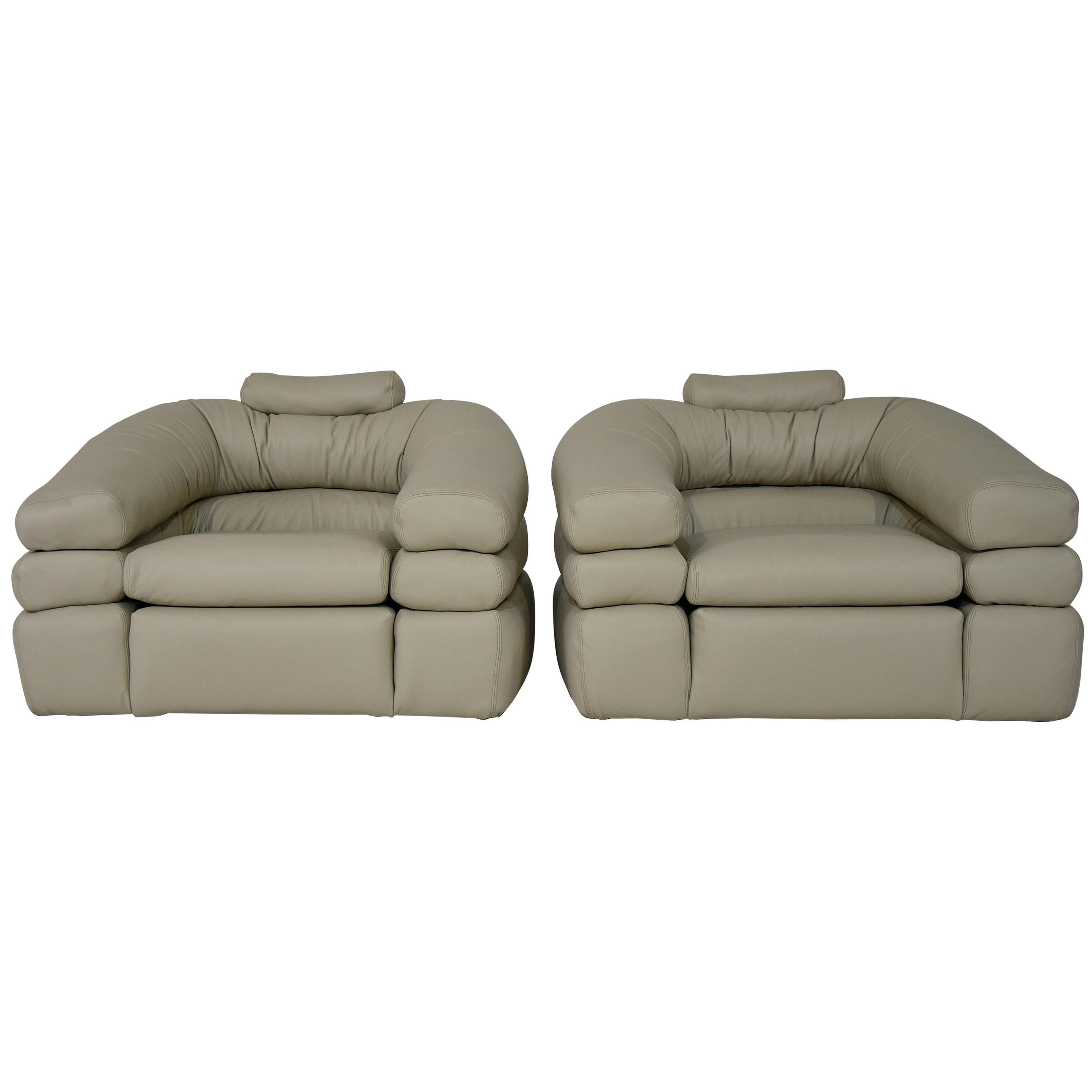 Ivory Leather Mid-Century Modern Straccio Lounge Chairs by Zanotta ...