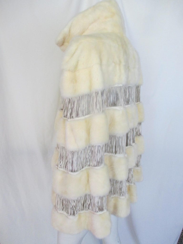 Ivory Mink Fur Leather Fringe Cape For Sale at 1stDibs