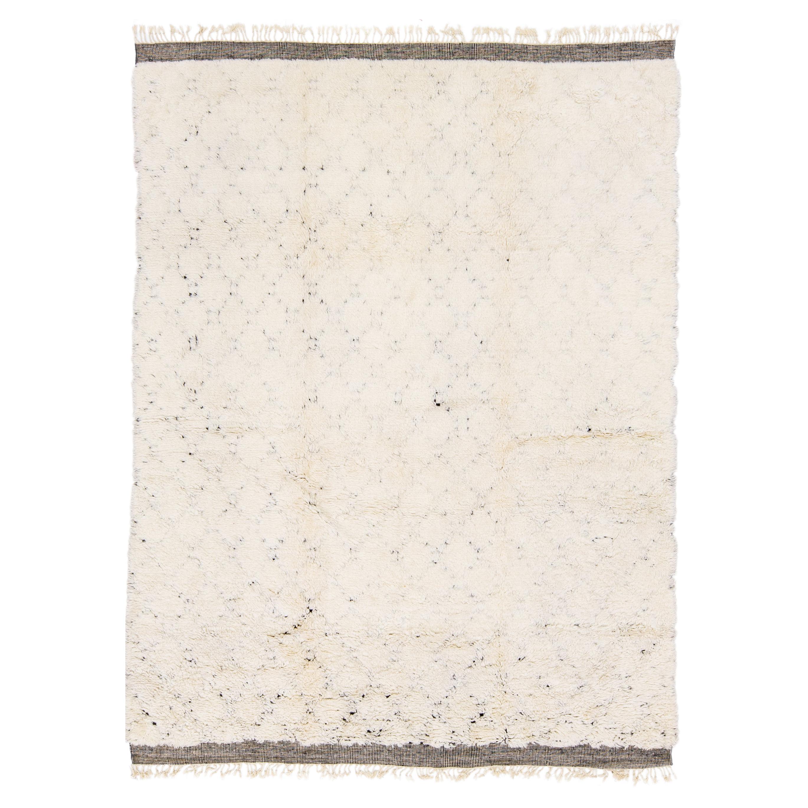 Modern Moroccan Style Handmade Stripe Pattern Ivory and Blue Wool Rug ...