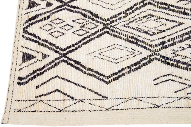 Ivory Modern Moroccan Style Handmade Tribal Pattern Wool Rug For Sale ...