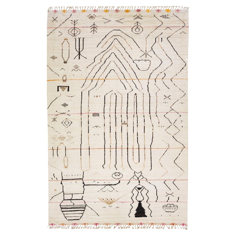 Ivory Moroccan Berber Style Handmade Abstract Wool Rug For Sale at 1stDibs