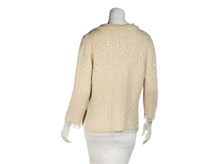 Ivory Oscar de la Renta Sequin Sweater For Sale at 1stDibs