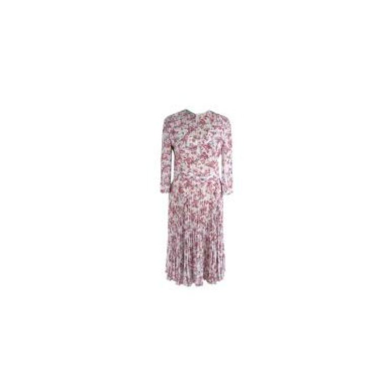 Ivory, Pink and Blue Pleated Floral Dress For Sale at 1stDibs