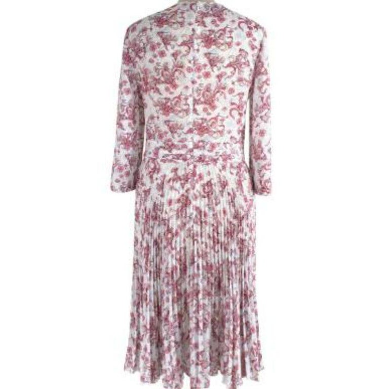 Ivory, Pink and Blue Pleated Floral Dress For Sale at 1stDibs