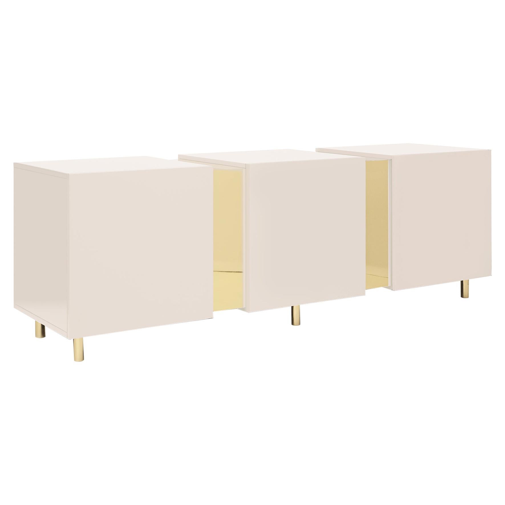 Ivory Sideboard in Brass and Colorful Lacquered Wood, Geometric-Shaped ...