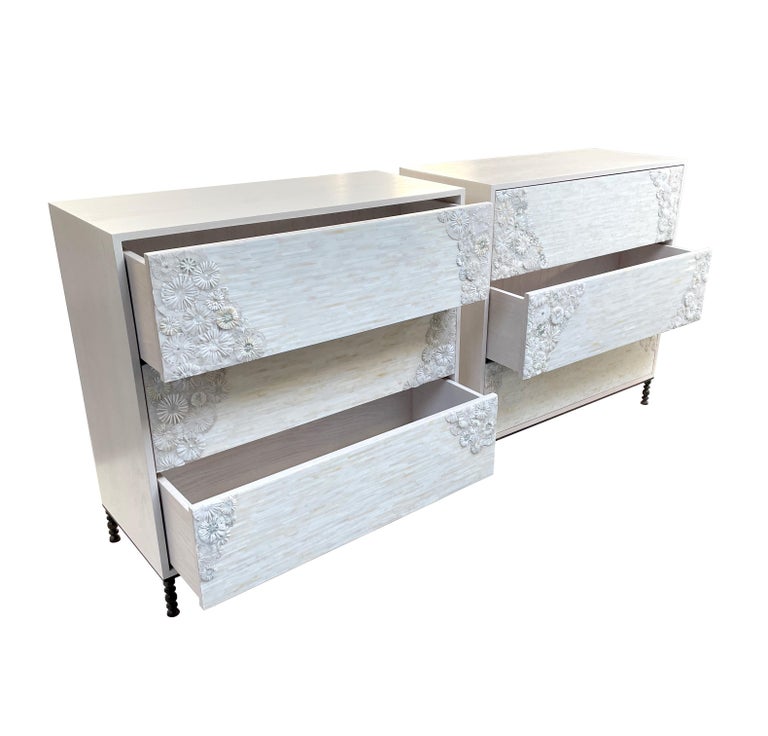 Modern Tall Ivory Blossom Chests of 3-Drawers with Antique Legs by ...