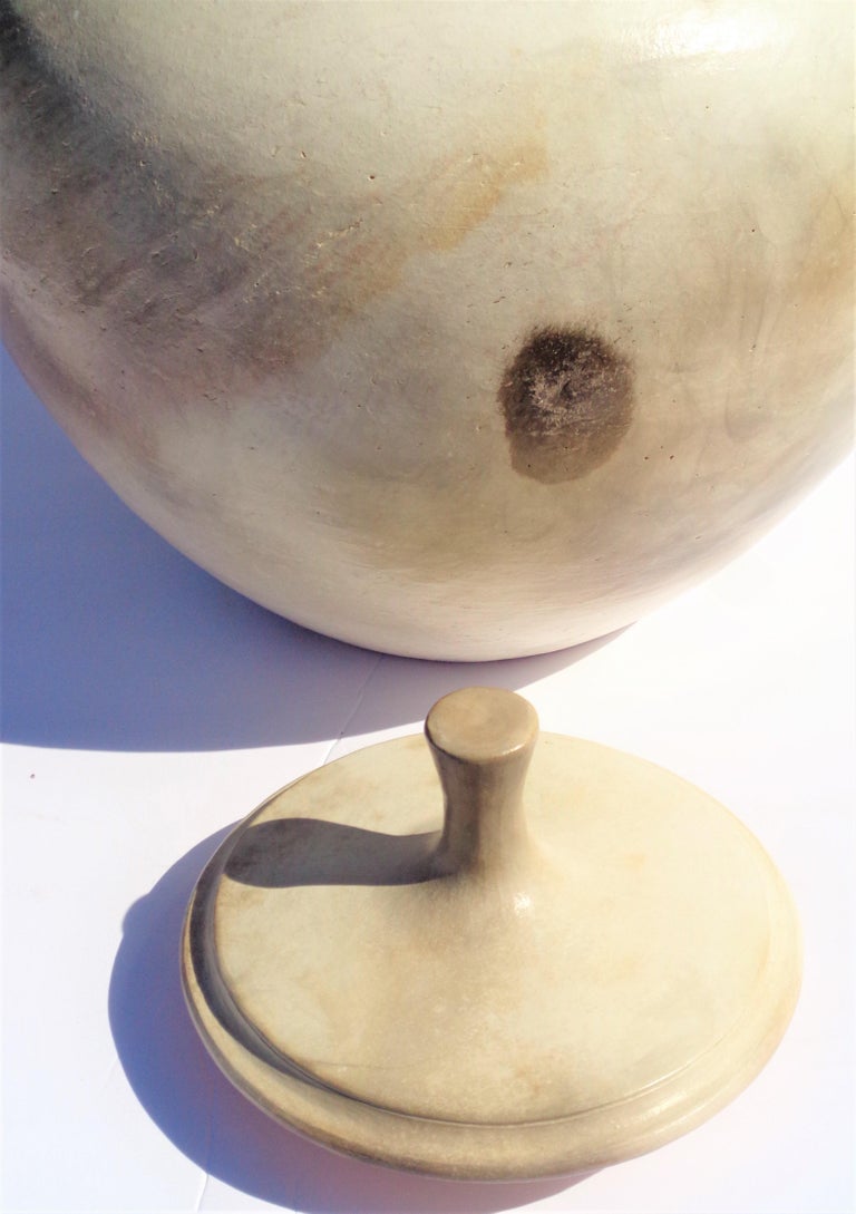 Ivory Glazed Smoke Fired Ceramic Vessel, Circa 1970's at 1stDibs