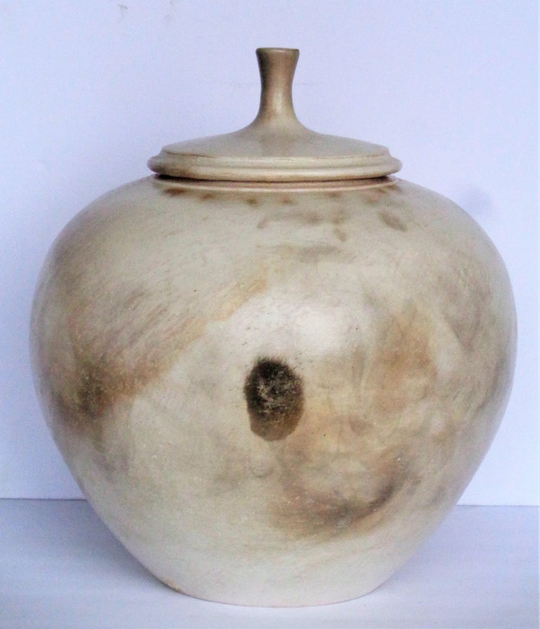Ivory Glazed Smoke Fired Ceramic Vessel, Circa 1970's at 1stDibs