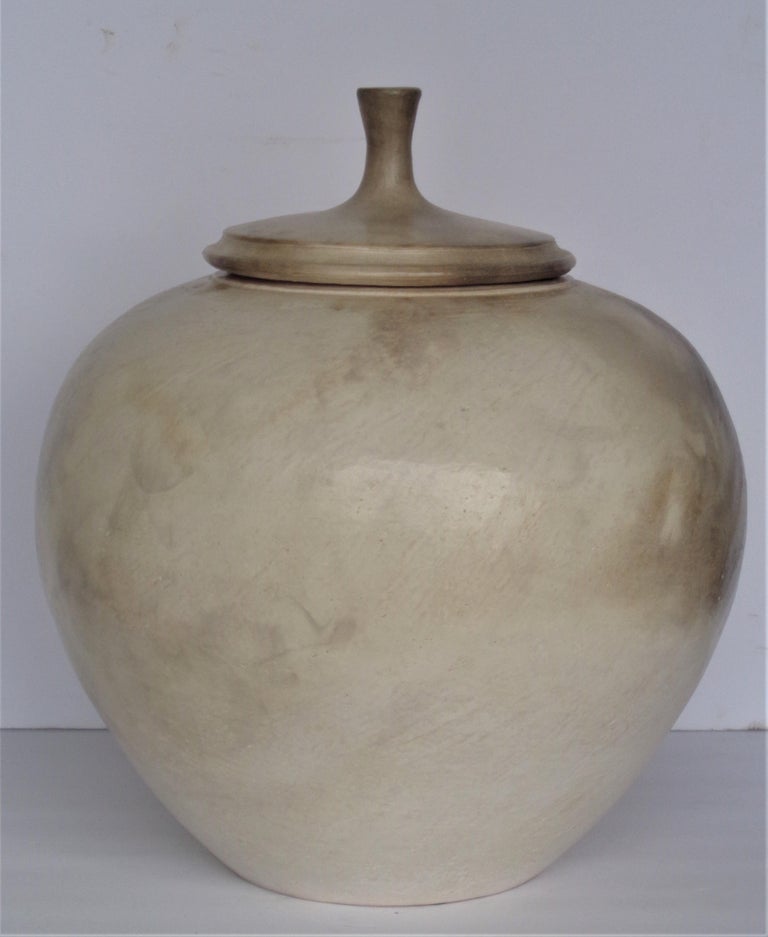 Ivory Glazed Smoke Fired Ceramic Vessel, Circa 1970's at 1stDibs