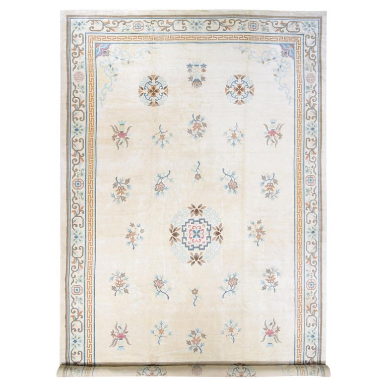 Ivory Vintage Chinese Ming Dynasty Hand Knotted Full Pile XL Clean Pure ...