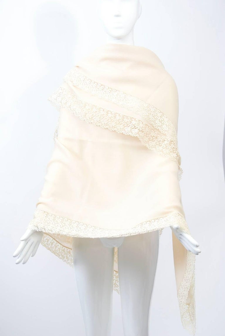 Ivory Wool and Lace Shawl For Sale at 1stDibs