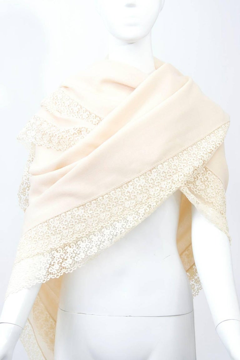 Ivory Wool and Lace Shawl For Sale at 1stDibs