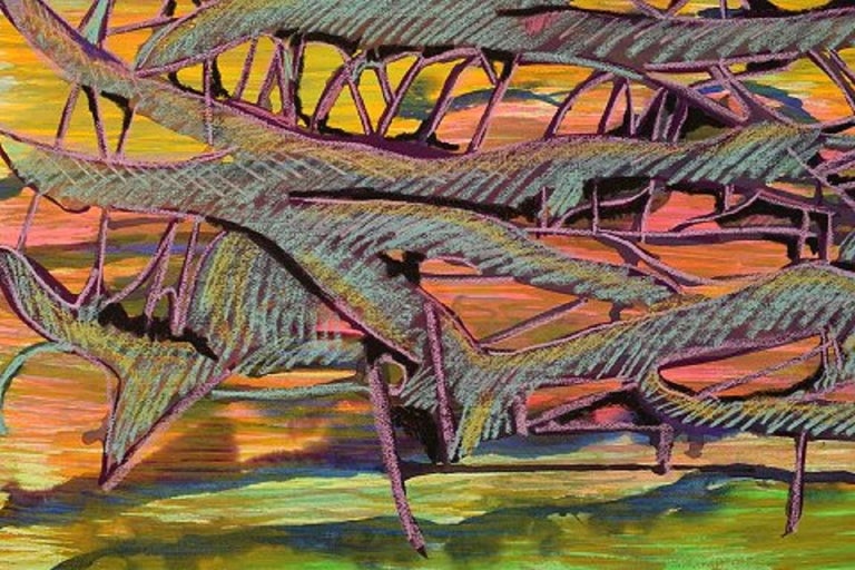 Ivy Lysdal, Gouache and Oil Crayon on Cardboard, Abstract Modernist ...