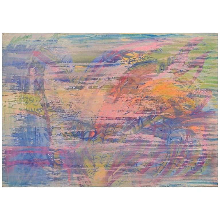 Ivy Lysdal, Gouache and Oil Crayon on Cardboard, Abstract Modernist ...