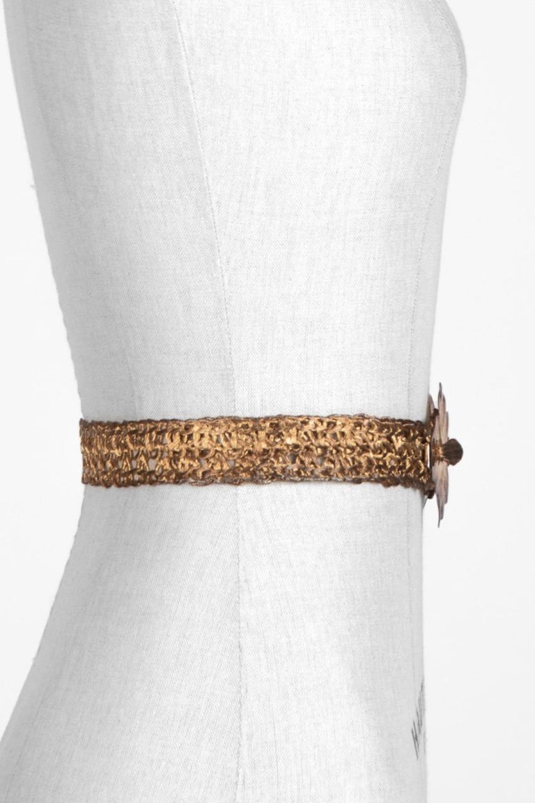 Ivy or Maple Leaf Buckle Gold Tone Metal Woven Belt c. 1970s at 1stDibs