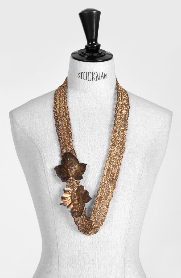 Ivy or Maple Leaf Buckle Gold Tone Metal Woven Belt c. 1970s at 1stDibs