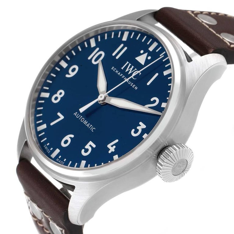 IWC Big Pilots Steel Blue Dial Brown Strap Mens Watch IW329303 Unworn ...