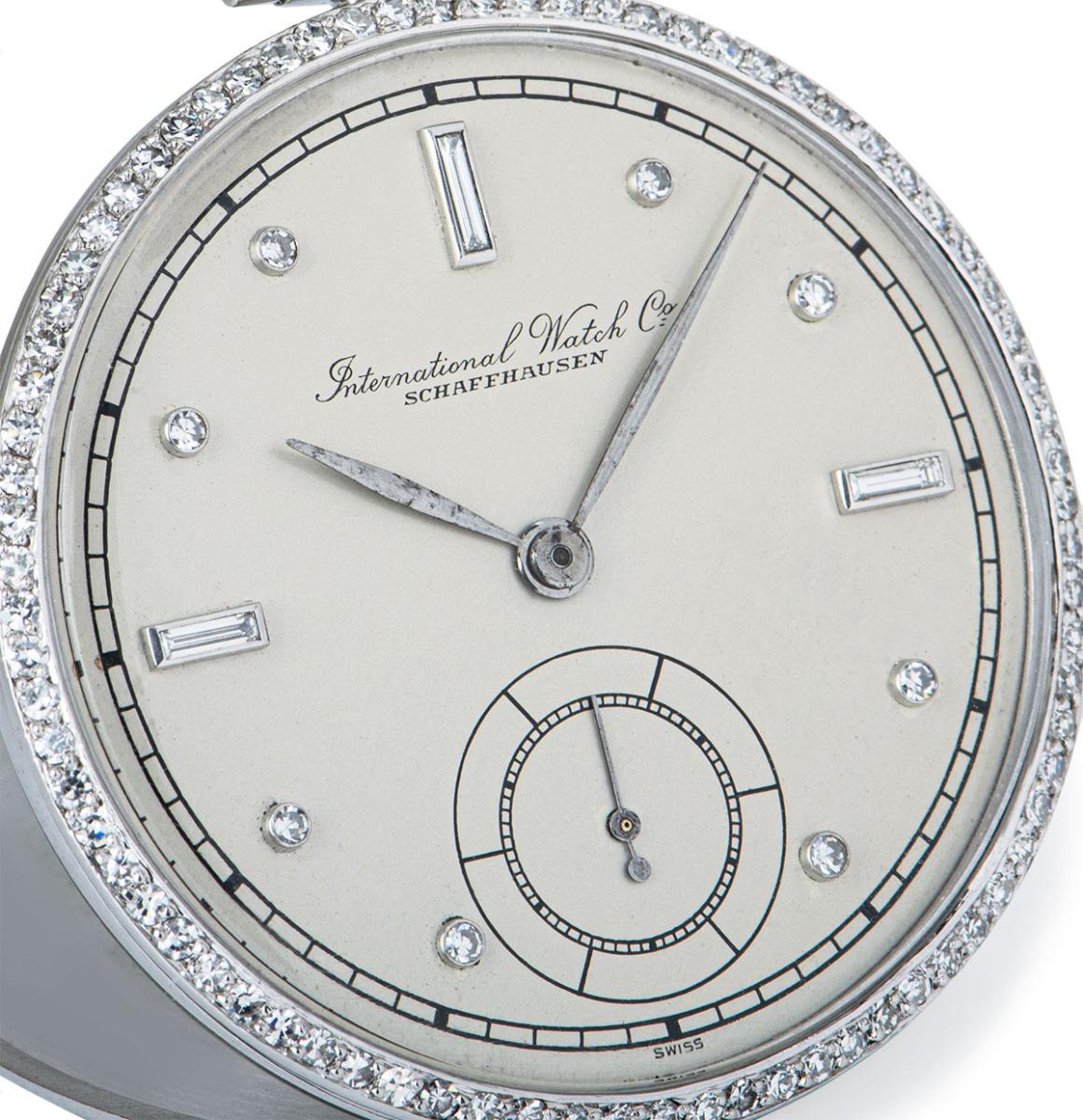 IWC Open Face Pocket Watch Platinum Diamond Set For Sale at 1stDibs