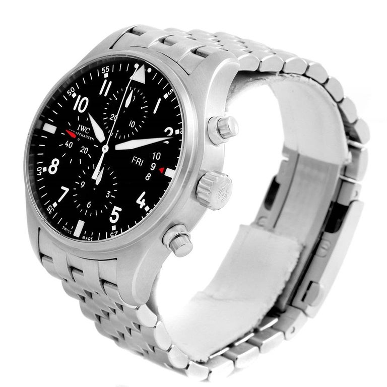 IWC Pilot Black Dial Chronograph Men's Watch IW377704 Box Papers For ...