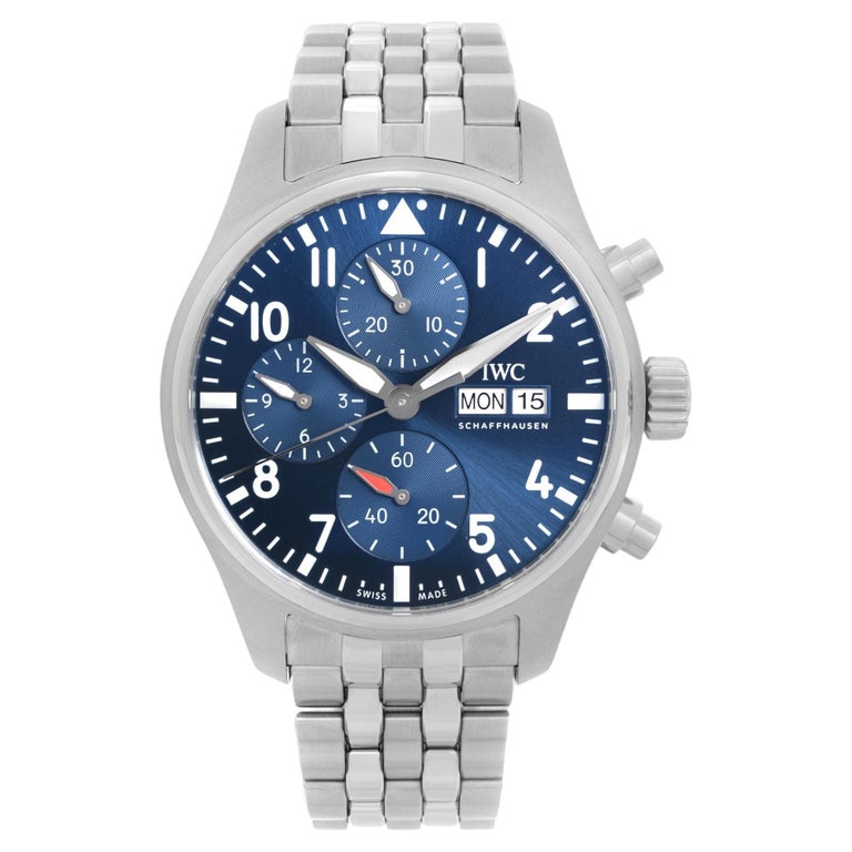 IWC Pilot Chronograph 41 Steel Blue Arabic Dial Automatic Mens Watch ...